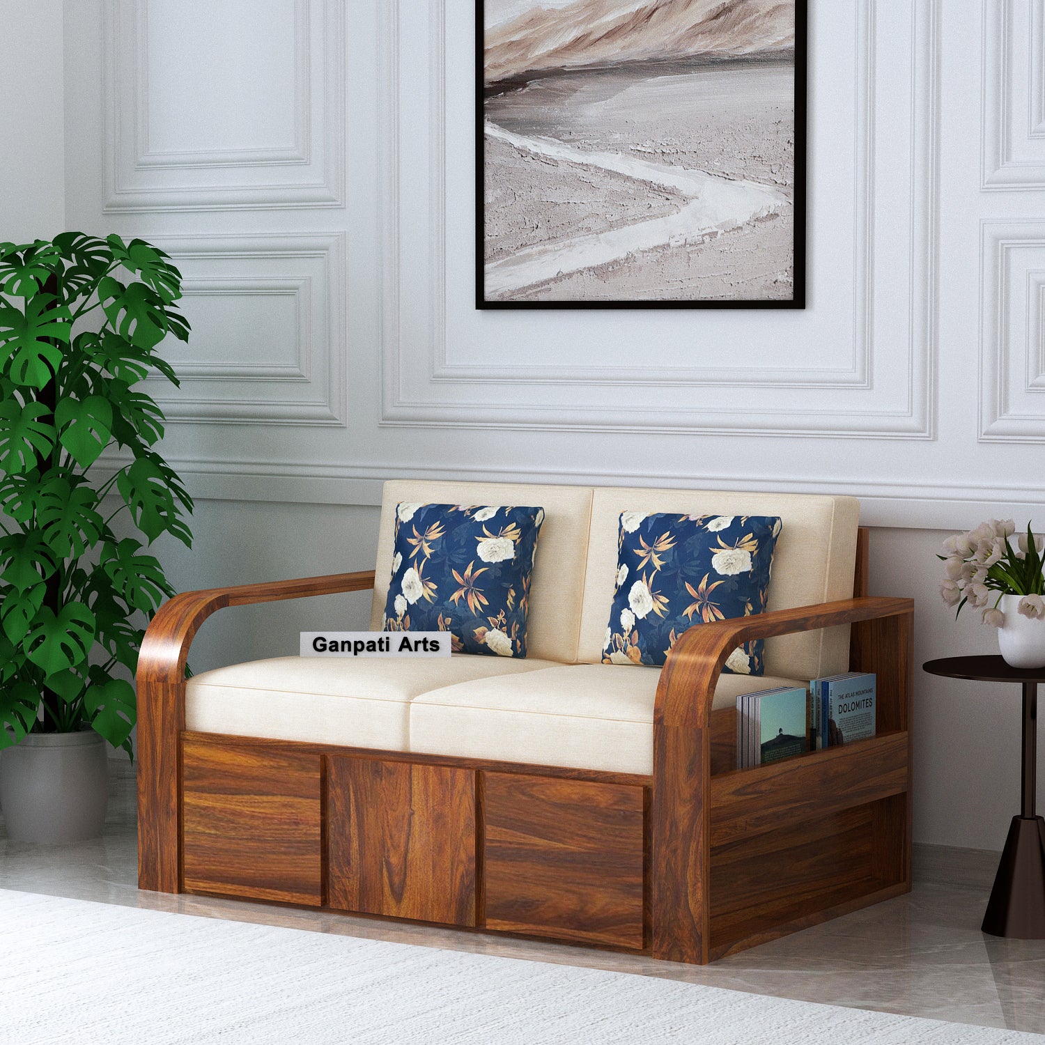Scott Solid Sheesham Wood Two Seater Sofa 1 Year Warranty
