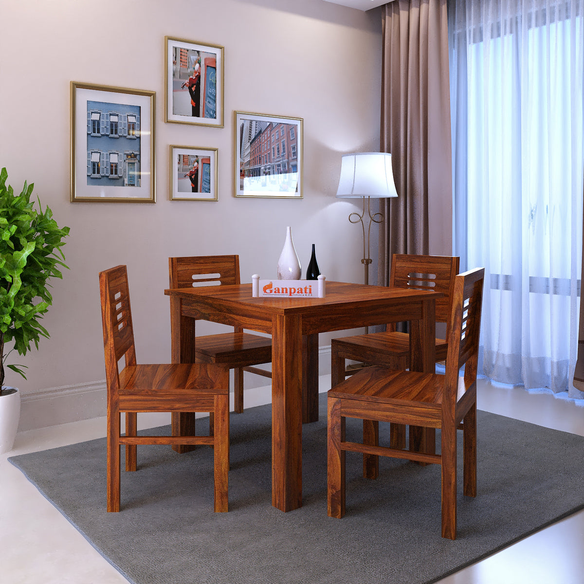 Cairo Solid Sheesham Wood Square 4 Seater Dining Table Set - 3 Years W ...