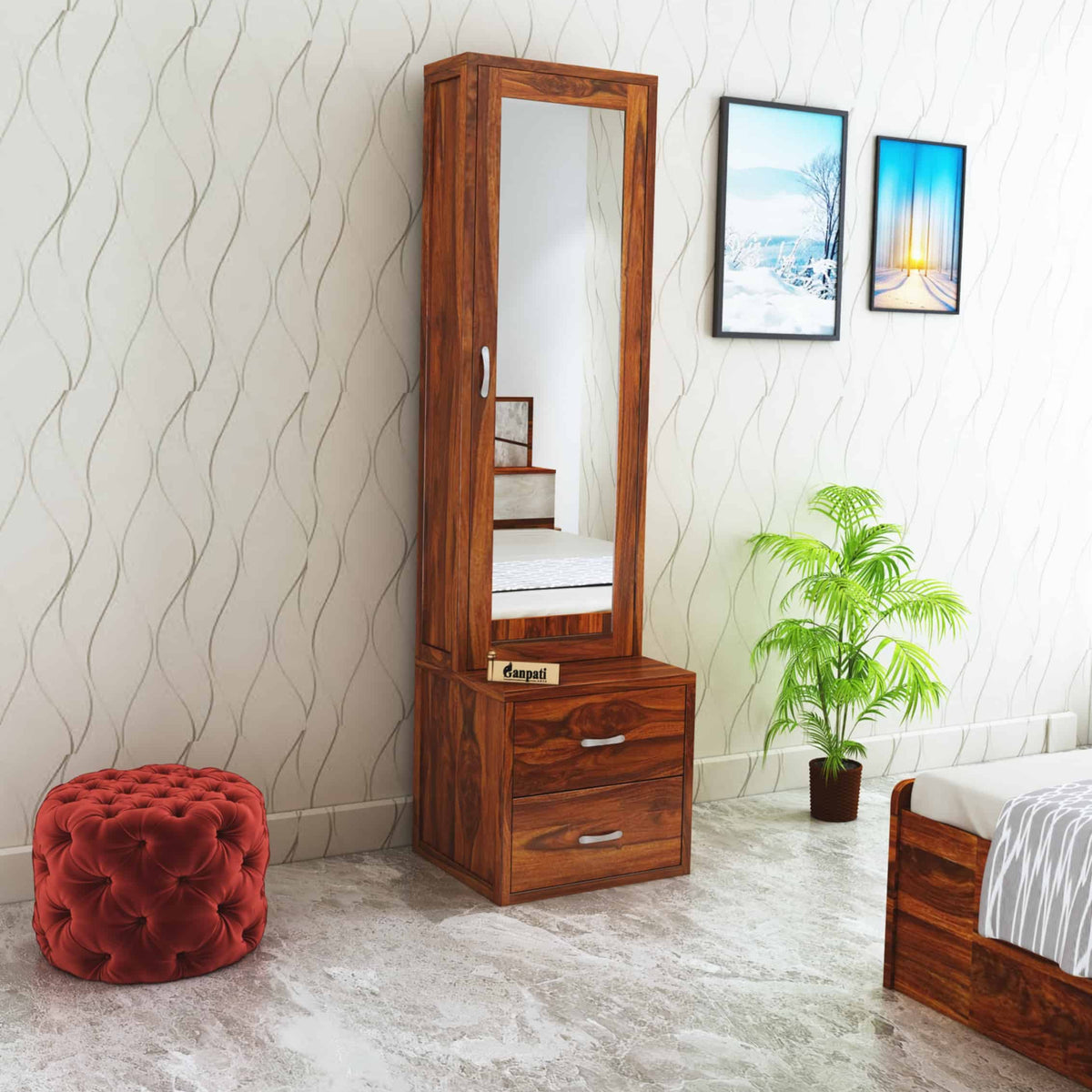 Cairo Solid Sheesham Wood Dressing Table with Cabinet – Ganpati Arts