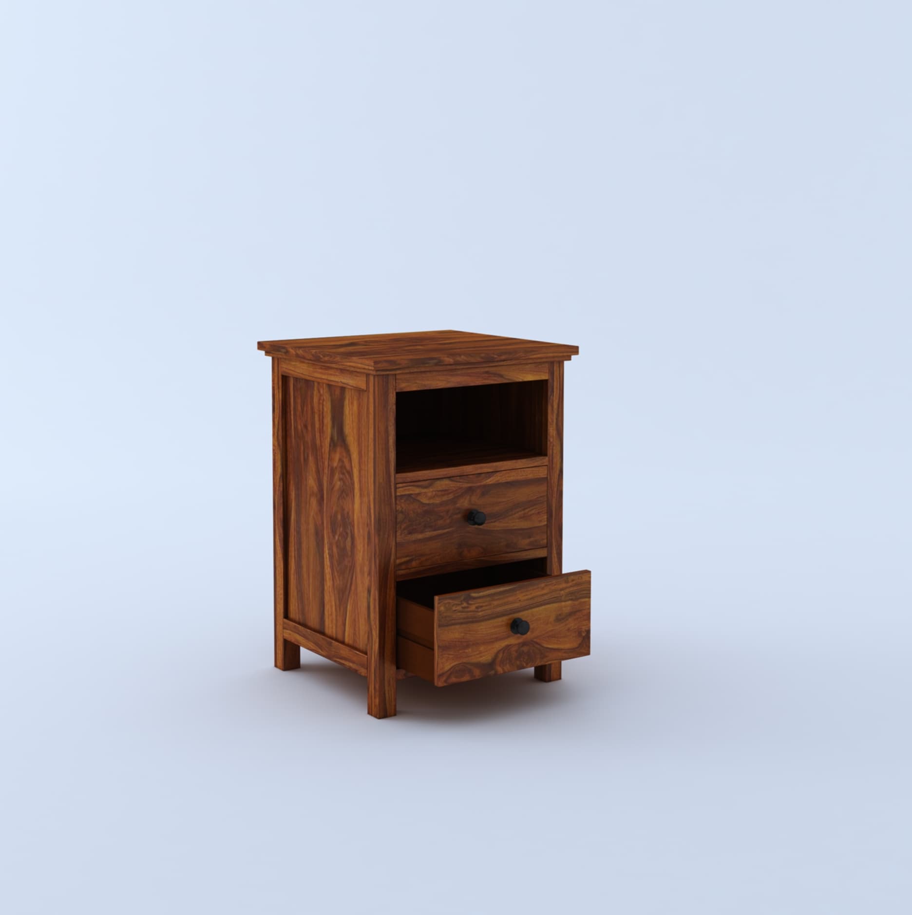 Swift Solid Sheesham Wood Bedside Table With Two Drawer Storage 1 Year Warranty